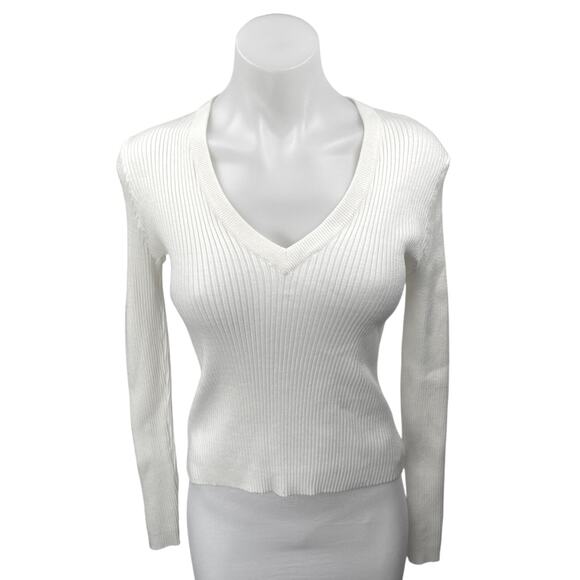 Lulus | Sweaters | Lulus White Ribbed Knit Slim Deep V Stretch Long ...